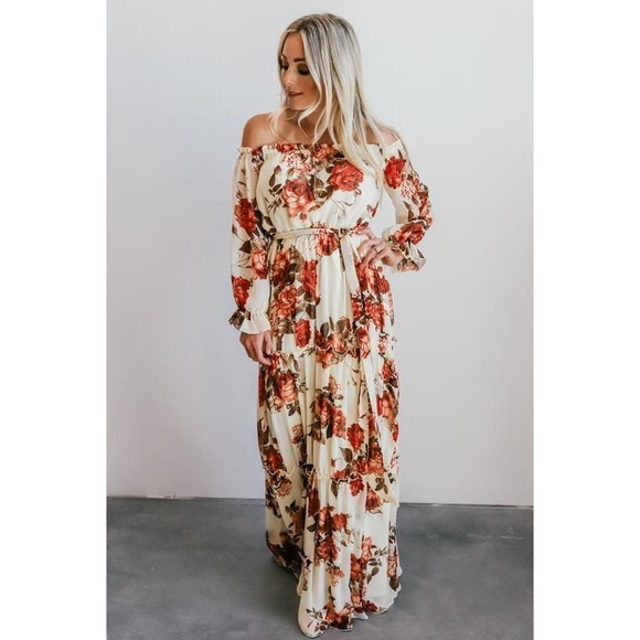 Baltic Born | Dresses | Baltic Born Floral Offshoulder Maxi Dress Cream ...